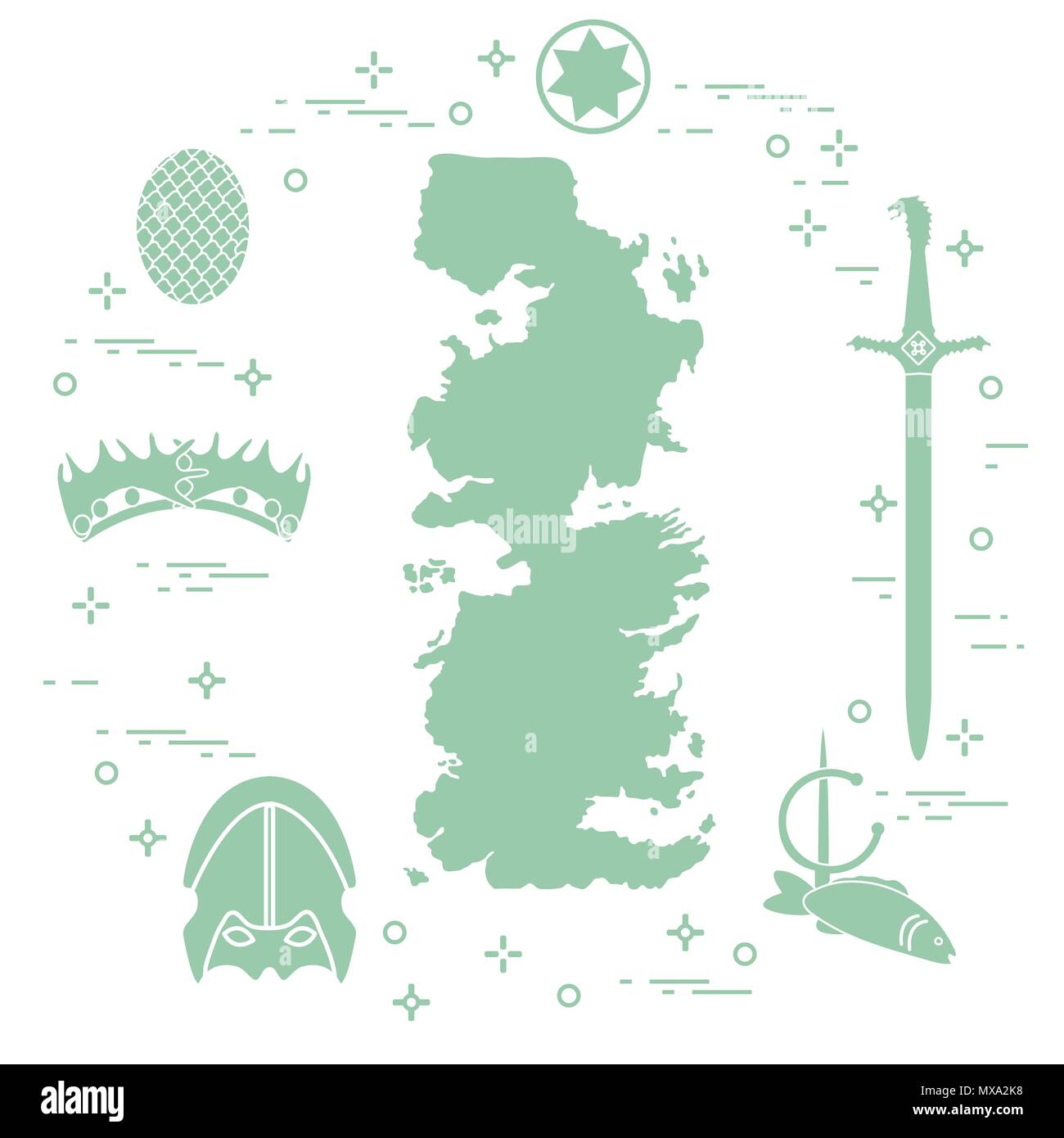 Symbols of the popular fantasy television series. Art and cinema theme ...