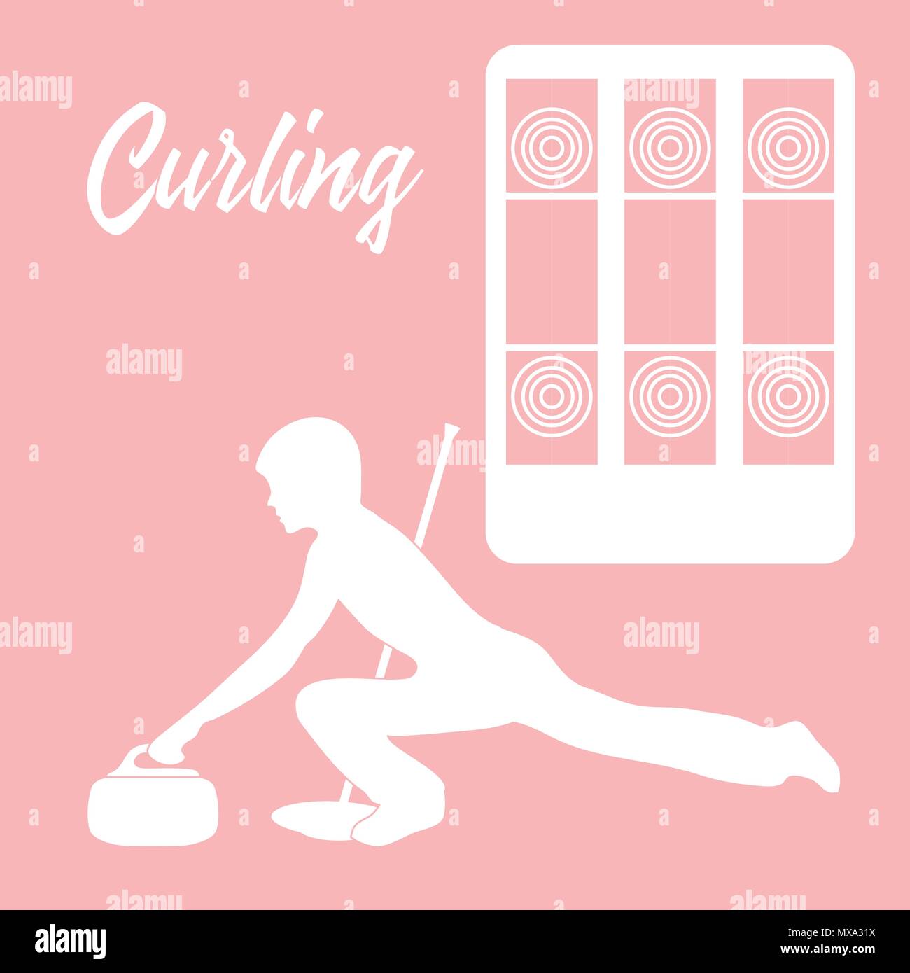 Curling sport. Playground for curling, broom, stone and athlete ...
