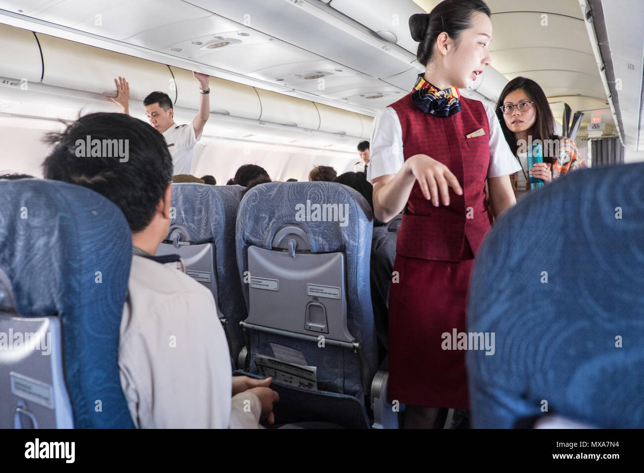 Air China,stewardess,crew,inside,cabin,serving,food,drinks,on,flight ...