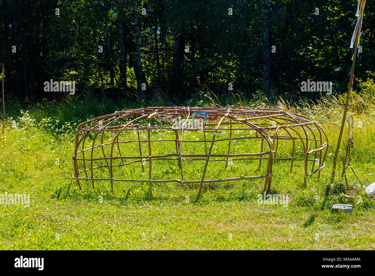 wooden skeleton made for indian sauna in open summer landscape Stock ...