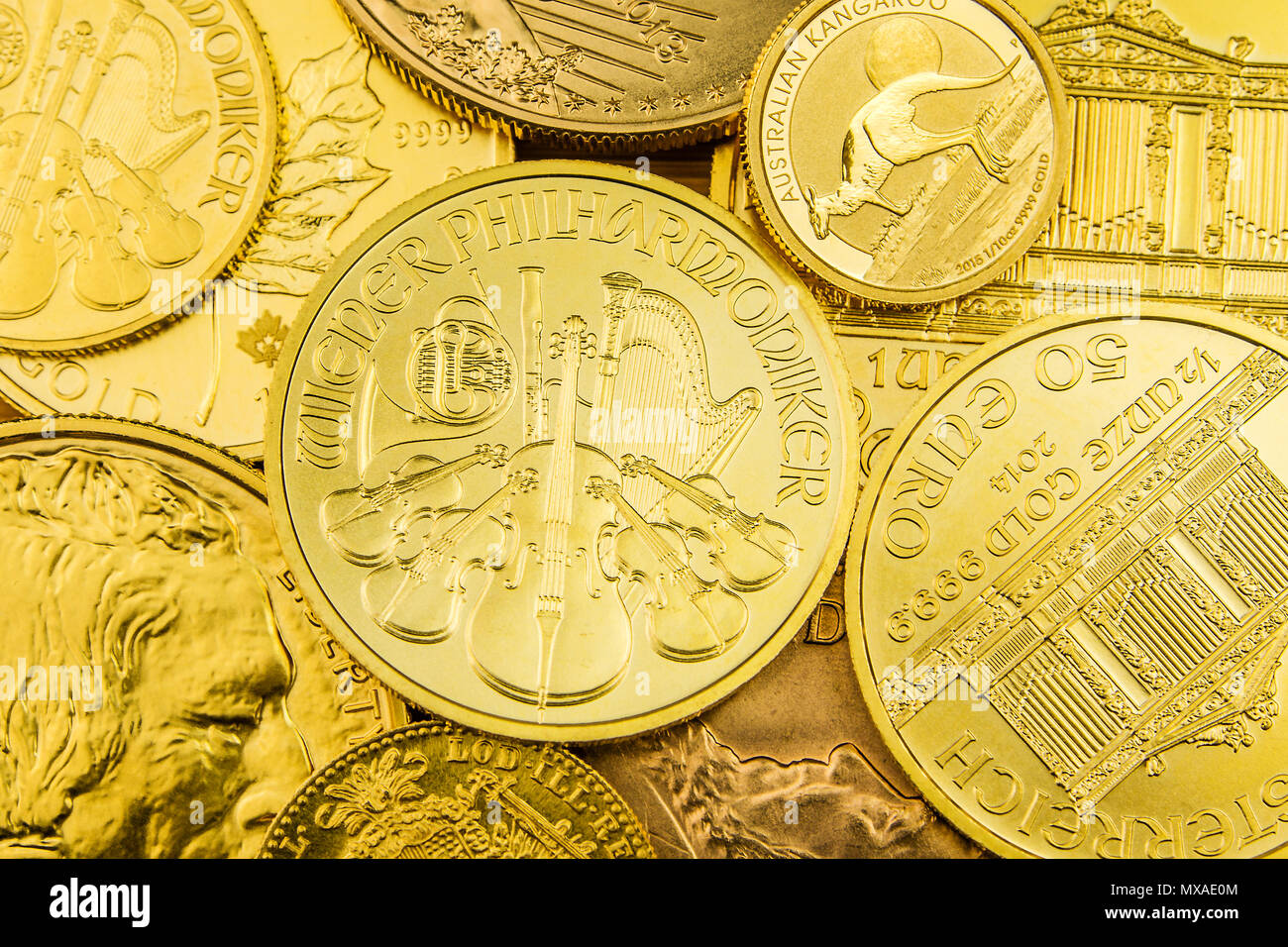 stack of various golden coins Stock Photo - Alamy