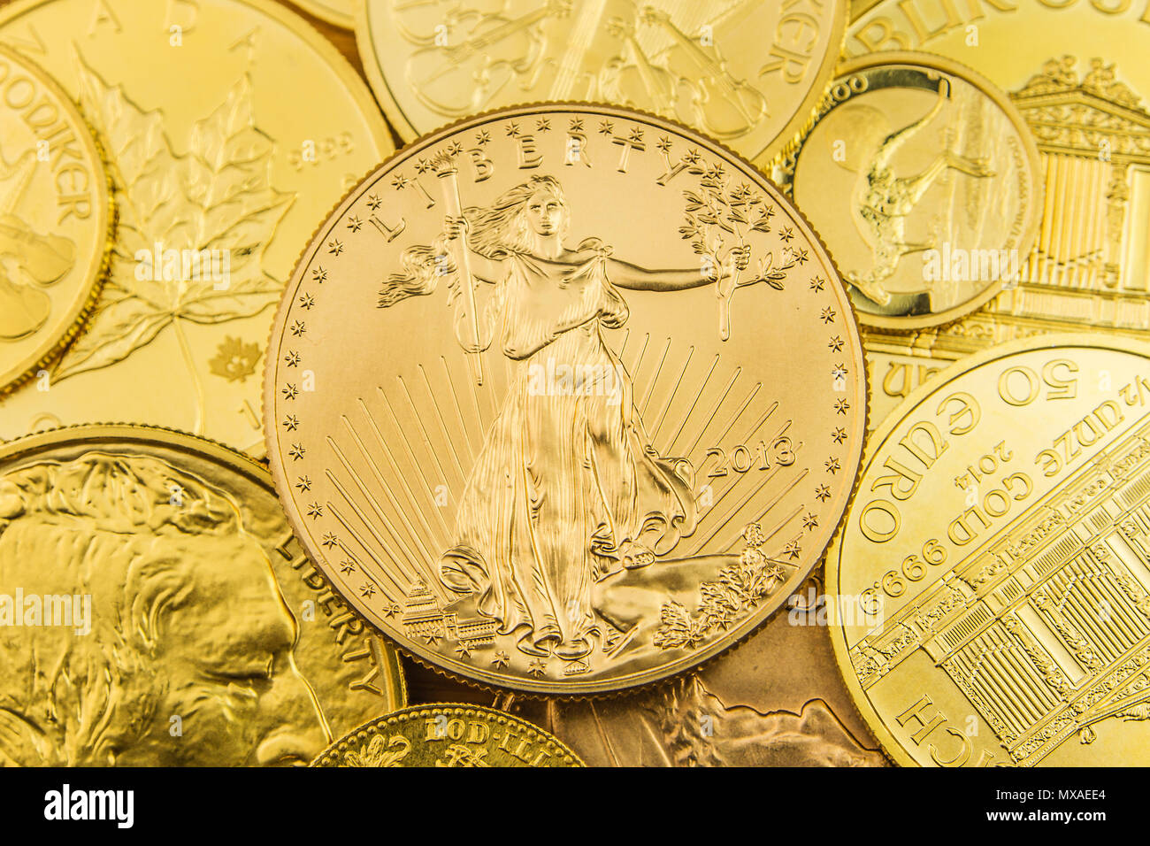 Stack golden eagle coins hi-res stock photography and images - Alamy