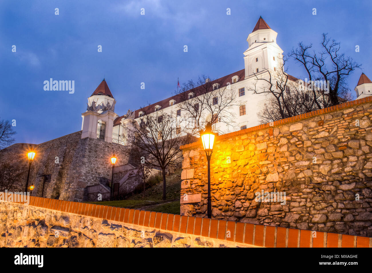 medieval castle in Bratislava, capital city of Slovakia in winter ...