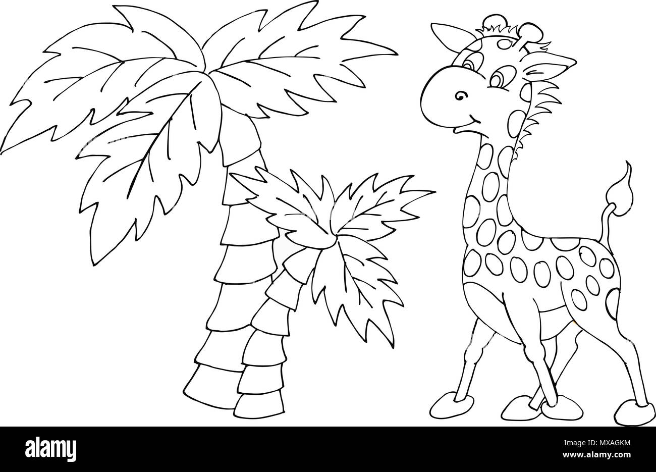 Cute Giraffe and palm tree. Vector illustration isolated on a white ...