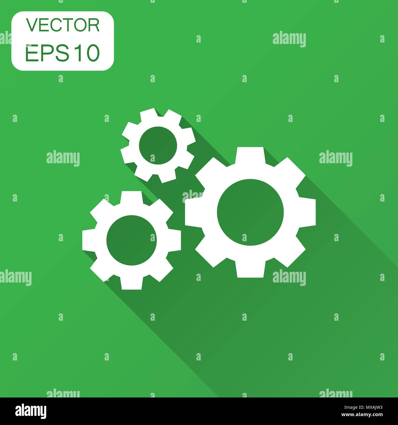 Gear vector icon in flat style. Cog wheel illustration with long shadow ...