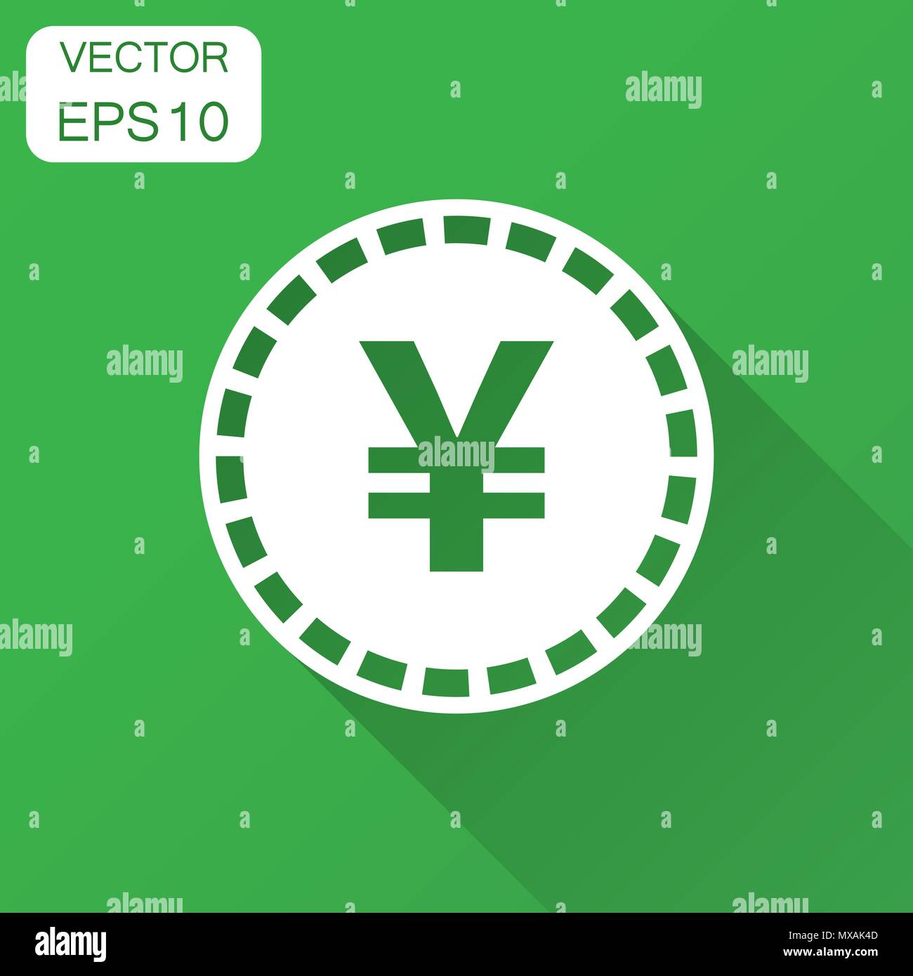 Yen, yuan money currency vector icon in flat style. Yen coin symbol illustration with long ...
