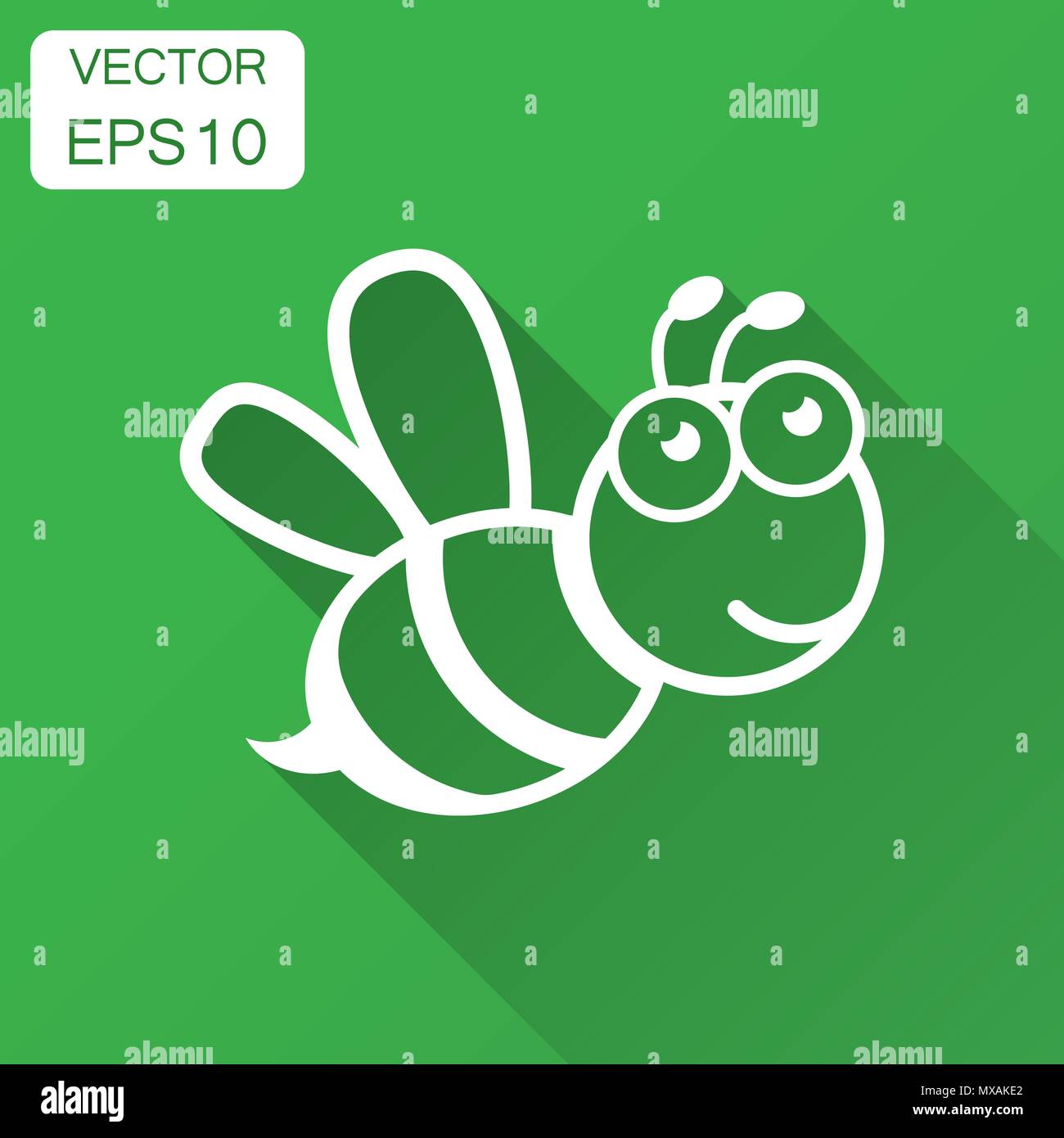Cartoon bee icon in flat style. Wasp insect illustration on with long ...