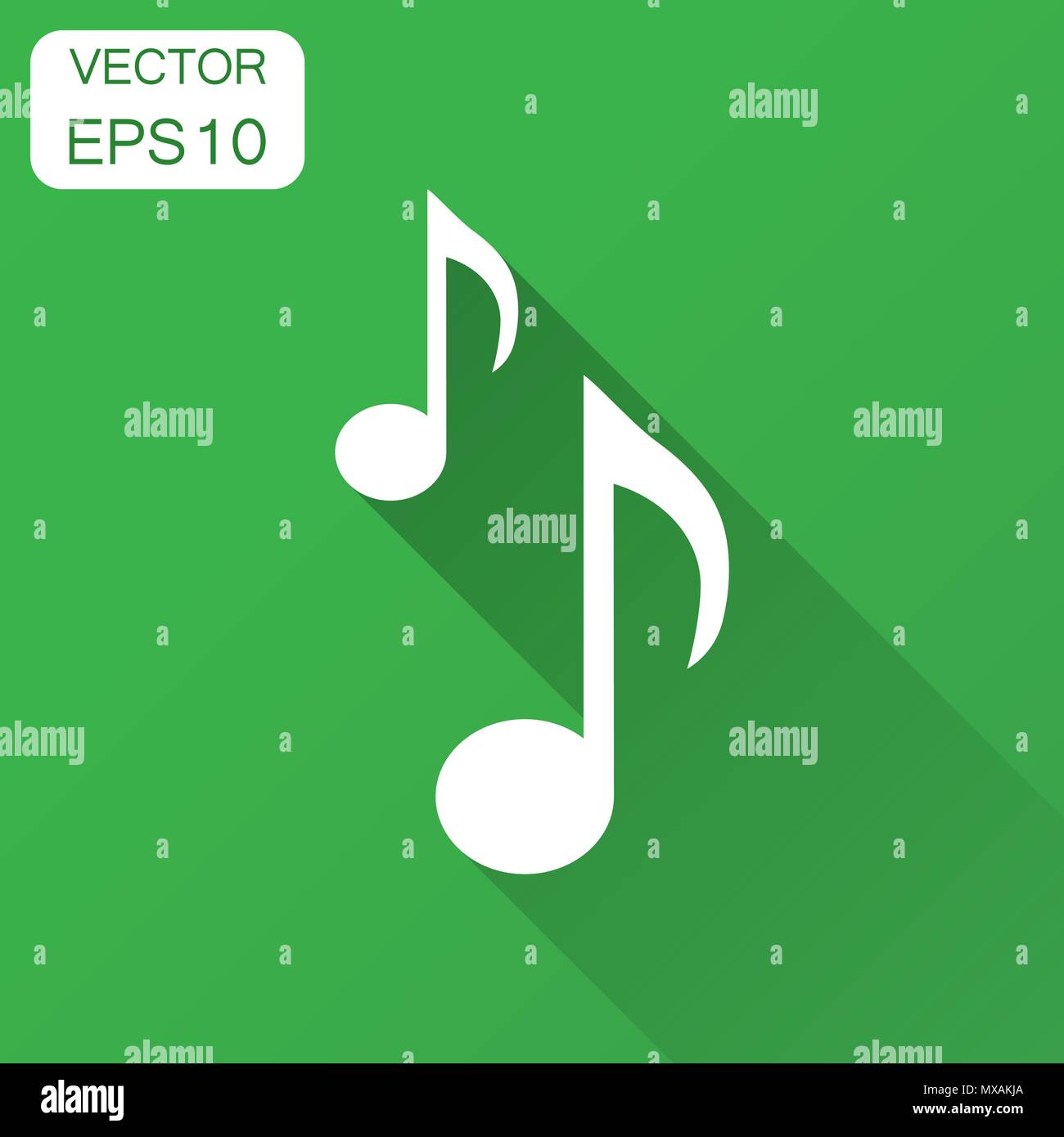 Music note icon in flat style. Sound media illustration with long ...