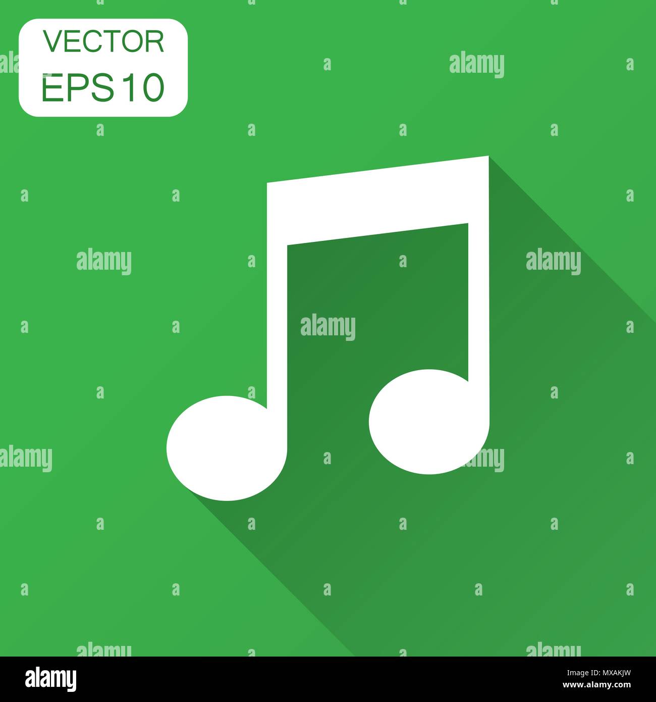 Music note icon in flat style. Sound media illustration with long ...