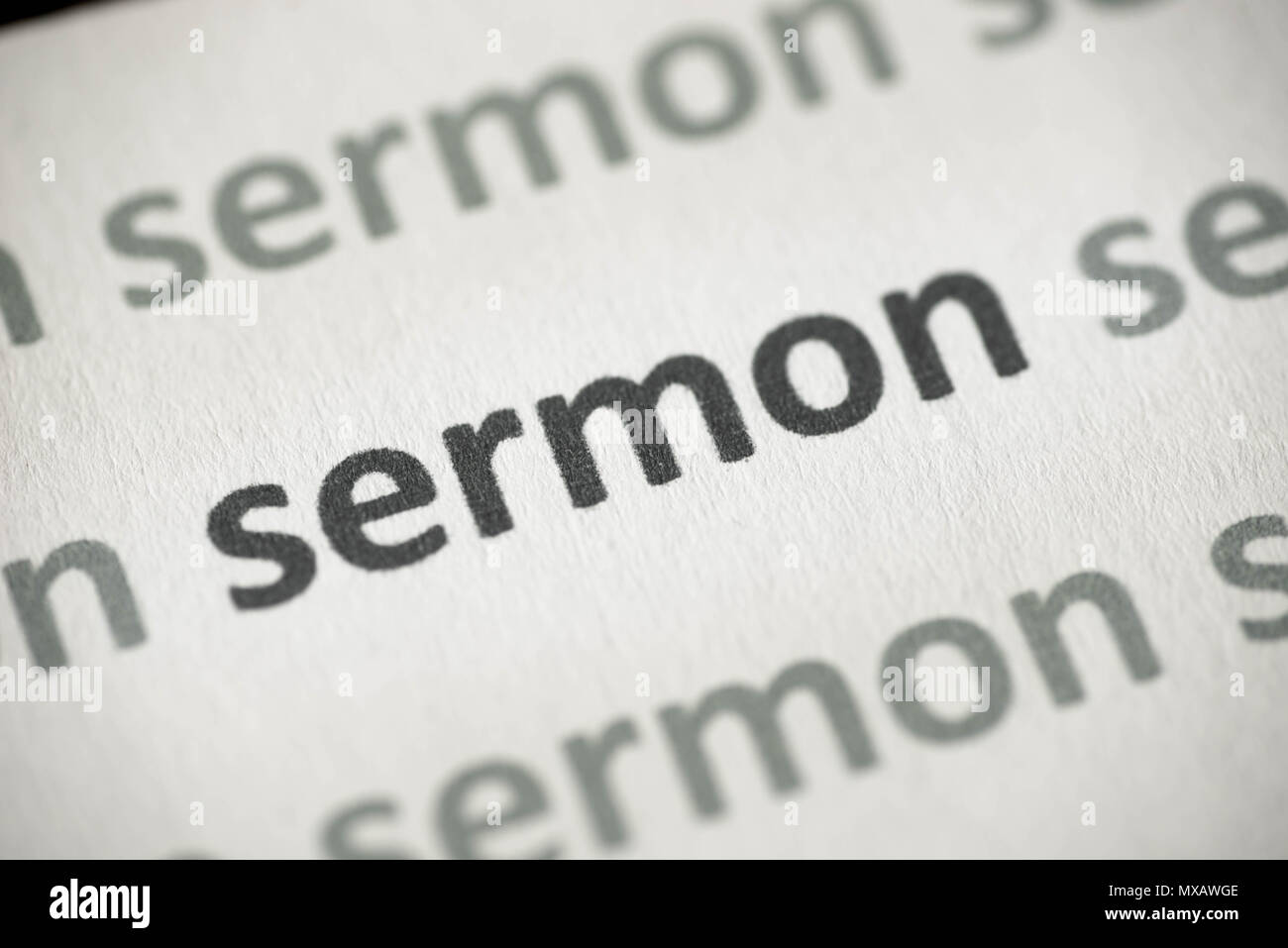 word sermon printed on white paper macro Stock Photo - Alamy