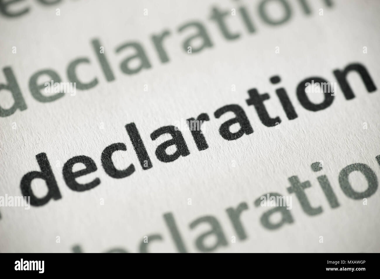 word declaration printed on white paper macro Stock Photo - Alamy