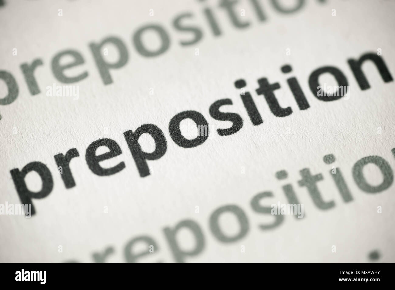 word preposition printed on white paper macro Stock Photo - Alamy