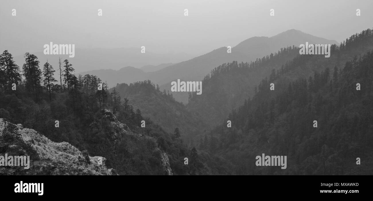 View from Isharu, Annnapurna Conservation Area, Nepal. Valley and hills ...