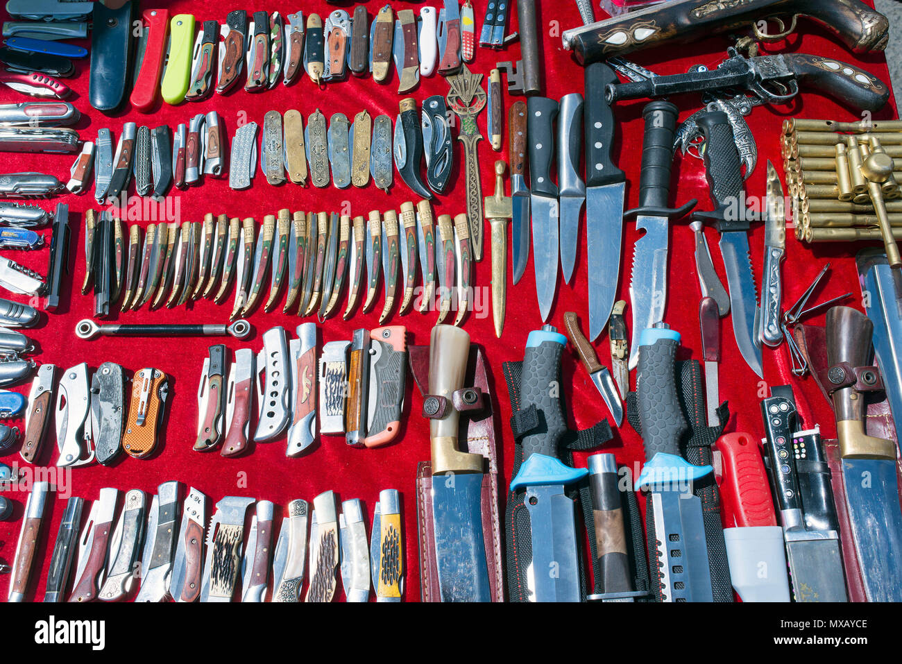 Lots of knives and cutting tools in a flea market Stock Photo - Alamy