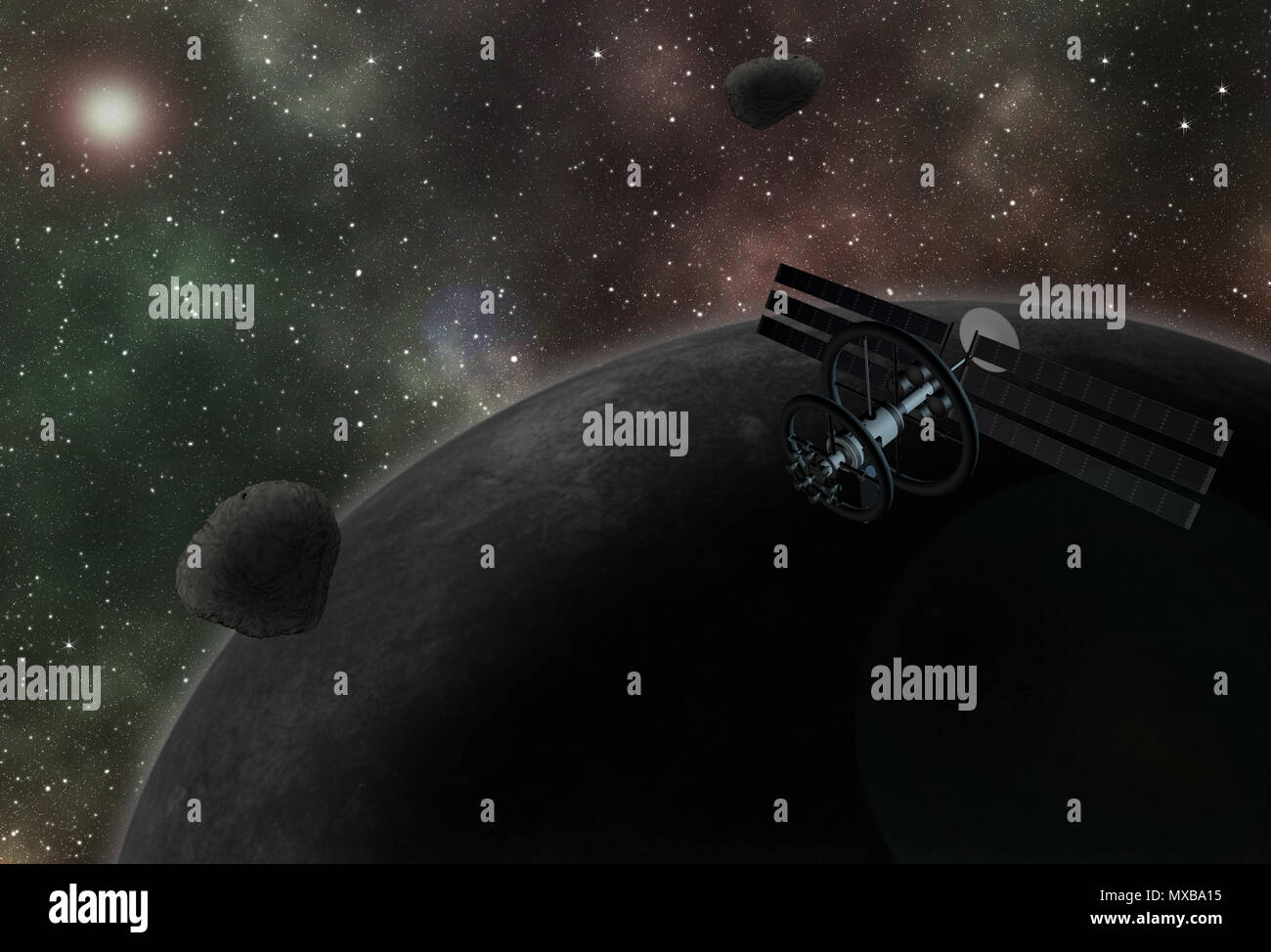 Interstellar spaceship flying to vibrant outer space with stars, nebula ...