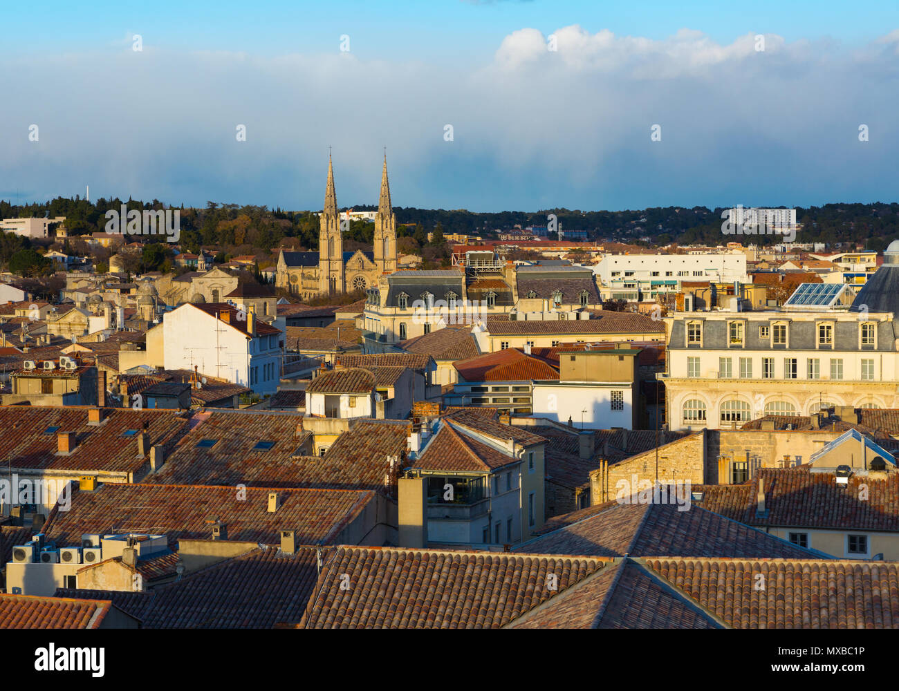 Aerial view of Nimes with Church Saint-Baudile, France Stock Photo - Alamy