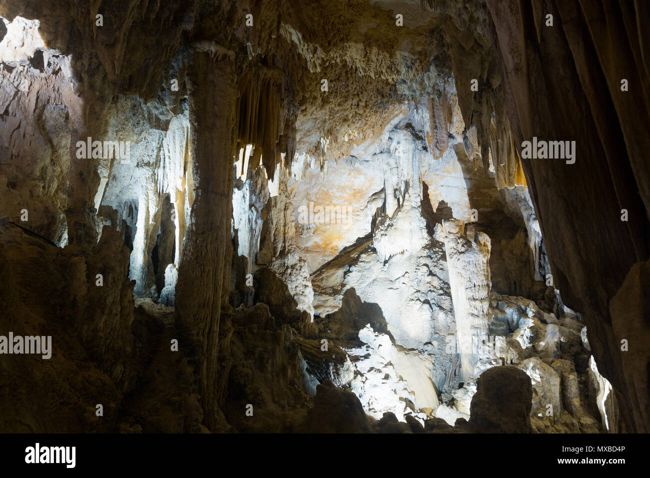View on darkness of cave of Demons in Southern France outside Stock ...