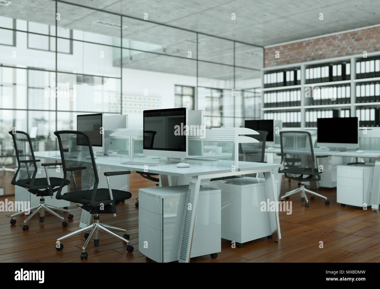 modern large office interior Desing 3d Rendering Stock Photo - Alamy