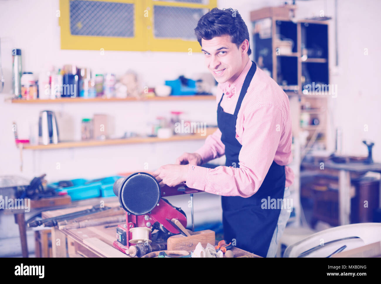 Man using lathe hi-res stock photography and images - Alamy