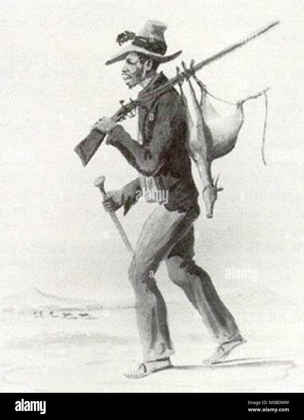 . English: Old colonial painting of a Khoi hunter. J. White. 16 March ...