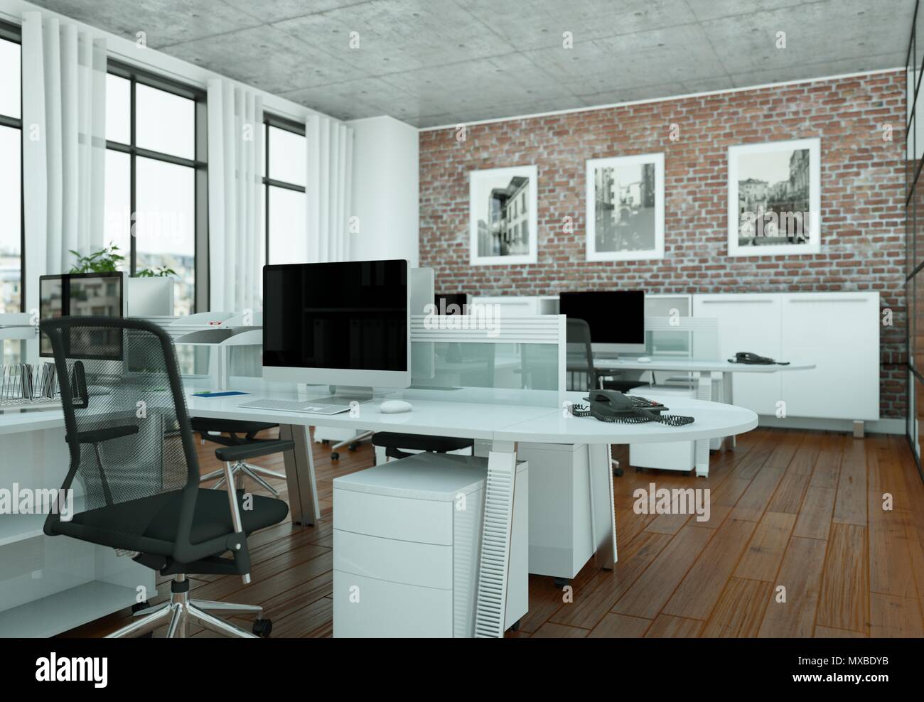 modern large office interior Design 3d rendering Stock Photo - Alamy