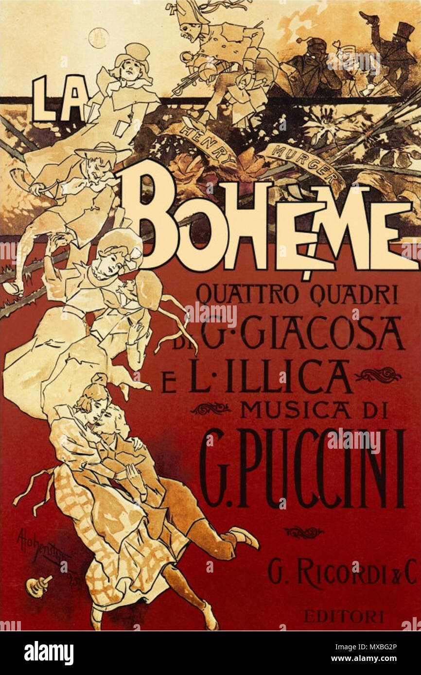 . English: Poster for the 1896 production for Puccini's La bohème ...