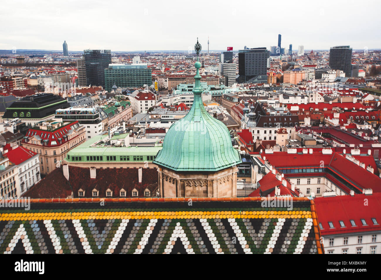 Beautiful super-wide angle aerial view of Vienna, Austria, with old ...