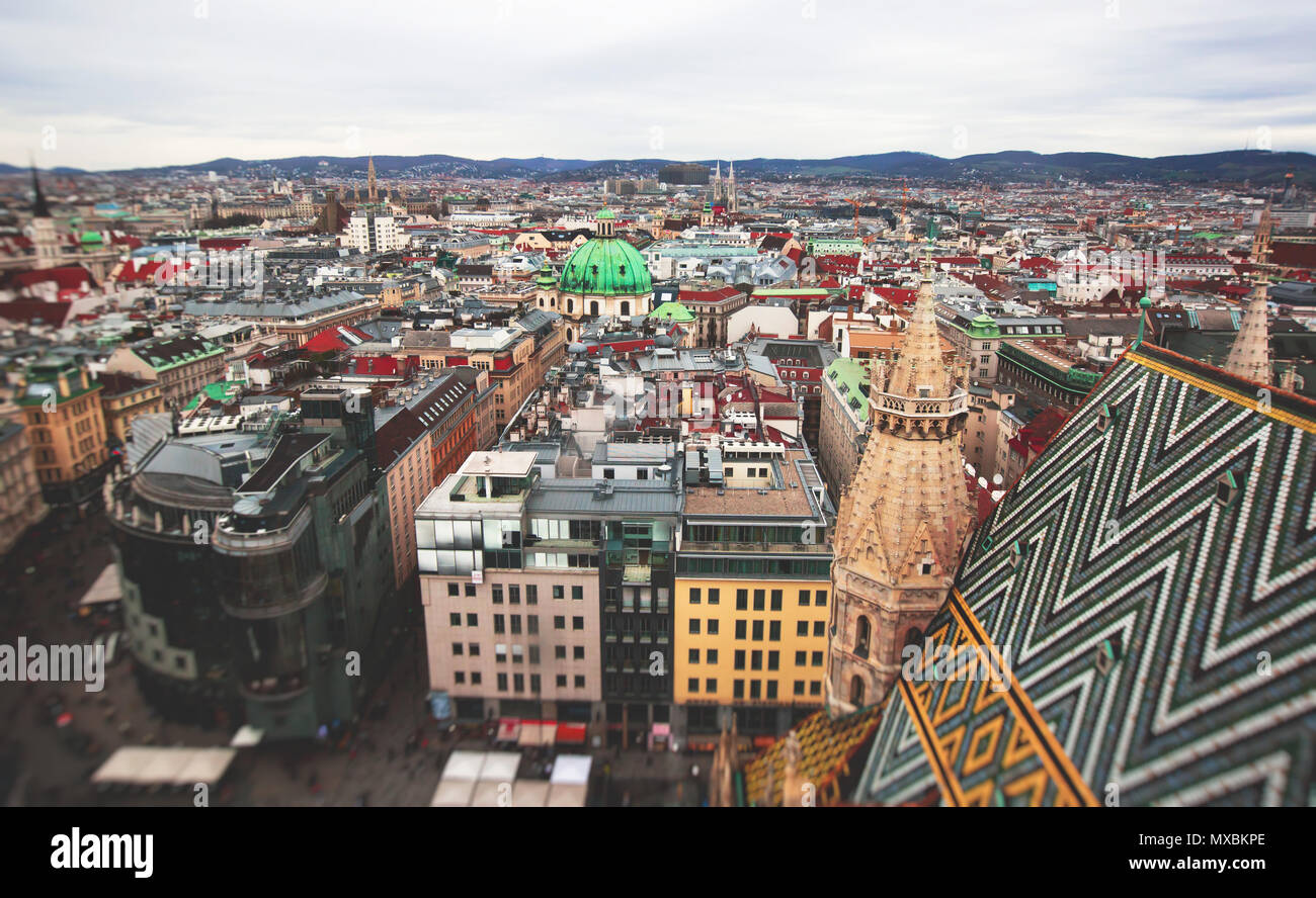 Beautiful super-wide angle aerial view of Vienna, Austria, with old ...