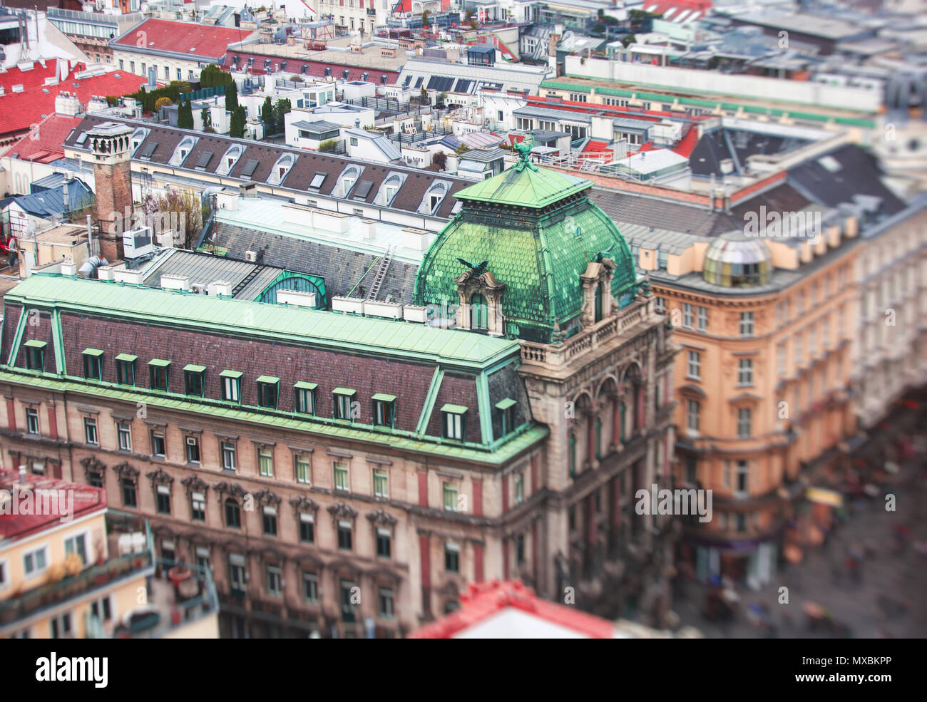Beautiful super-wide angle aerial view of Vienna, Austria, with old ...