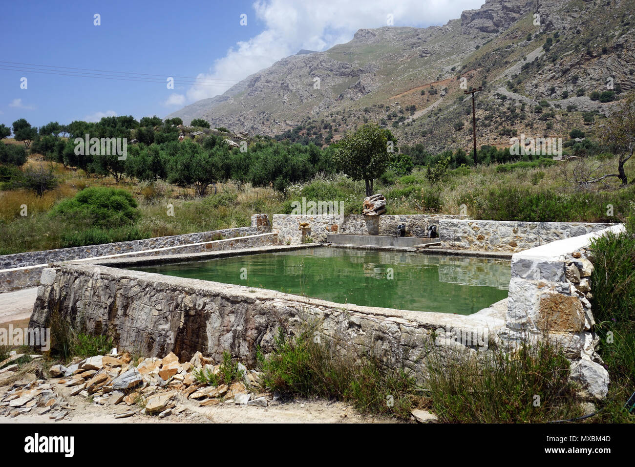 Pool with spring water near the road on the Crete island, Greece Stock ...