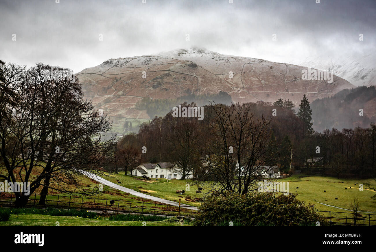 Snow capped peaks in the Lake District, Cumbria, UK taken on 12 April ...