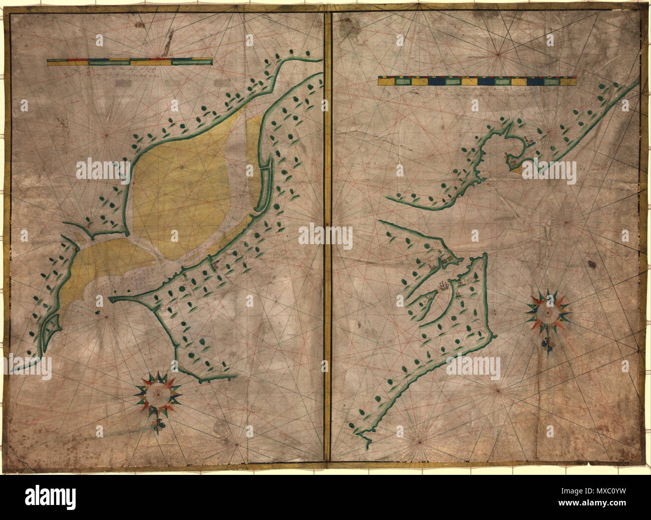 . English: Manuscript map of Santander and La Coruña, c. 1589, at the ...