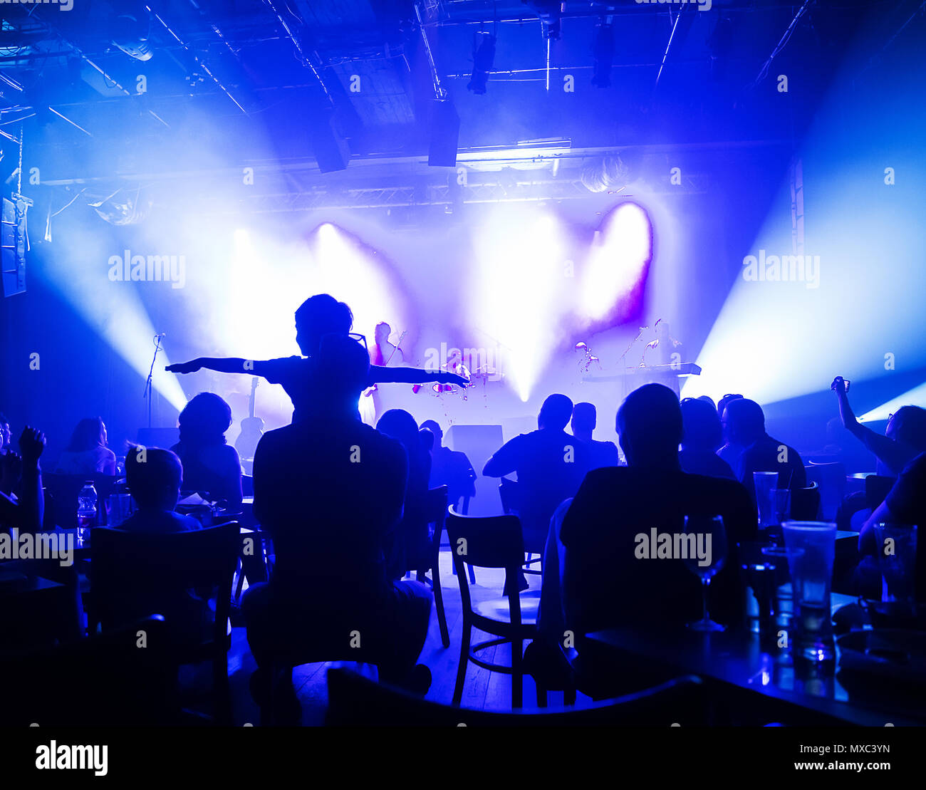 Crowd at concert and blurred stage lights . Close up of photographing ...