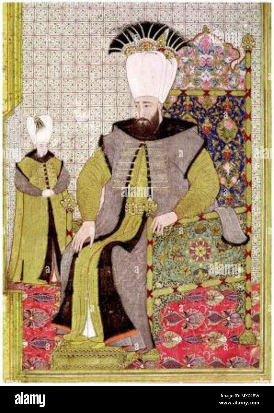 . Sultan Ahmed III sitting, next to him the young heir to the throne ...