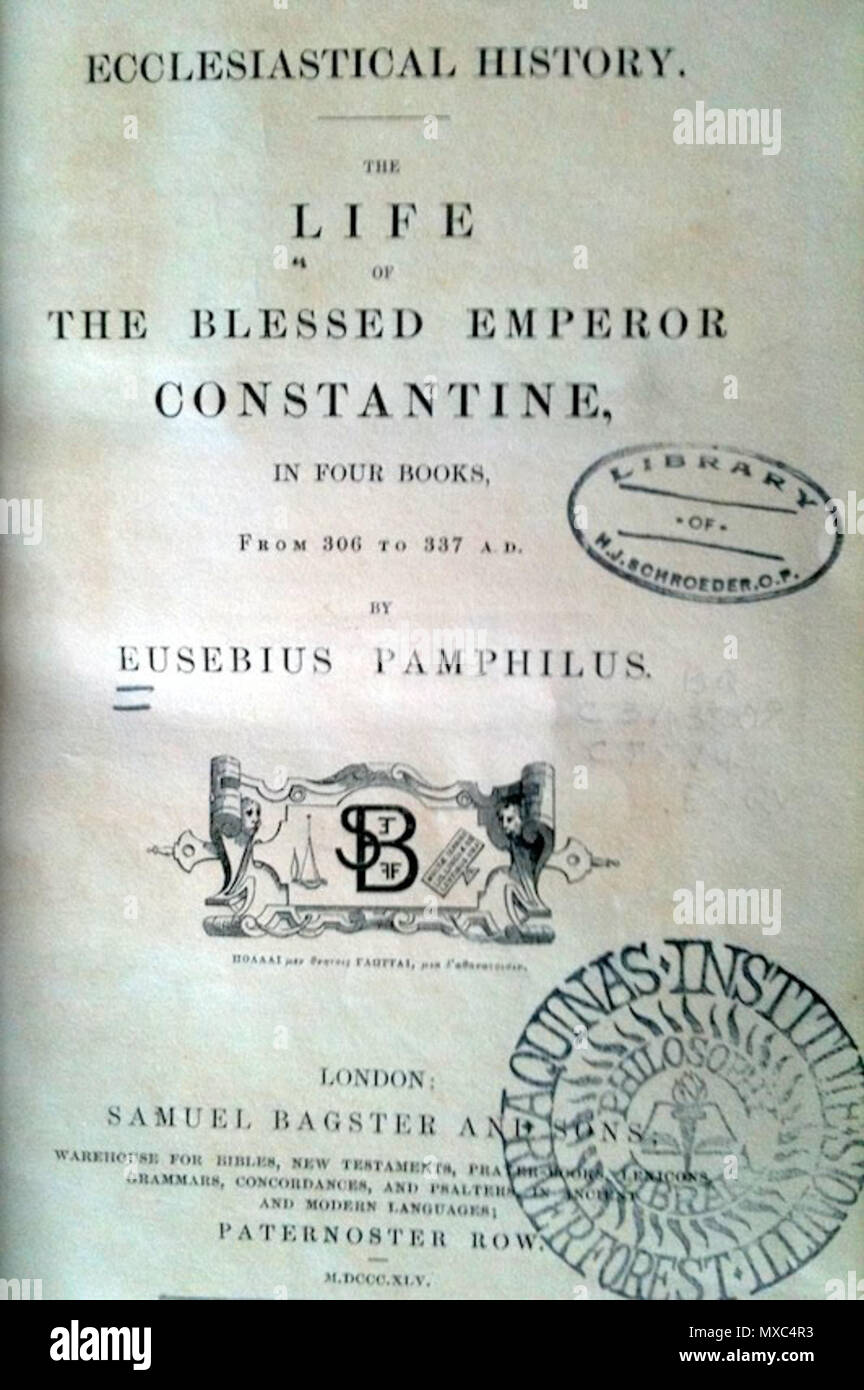 . English: Title page of Eusebius: Ecclesiastical History: The Life of ...