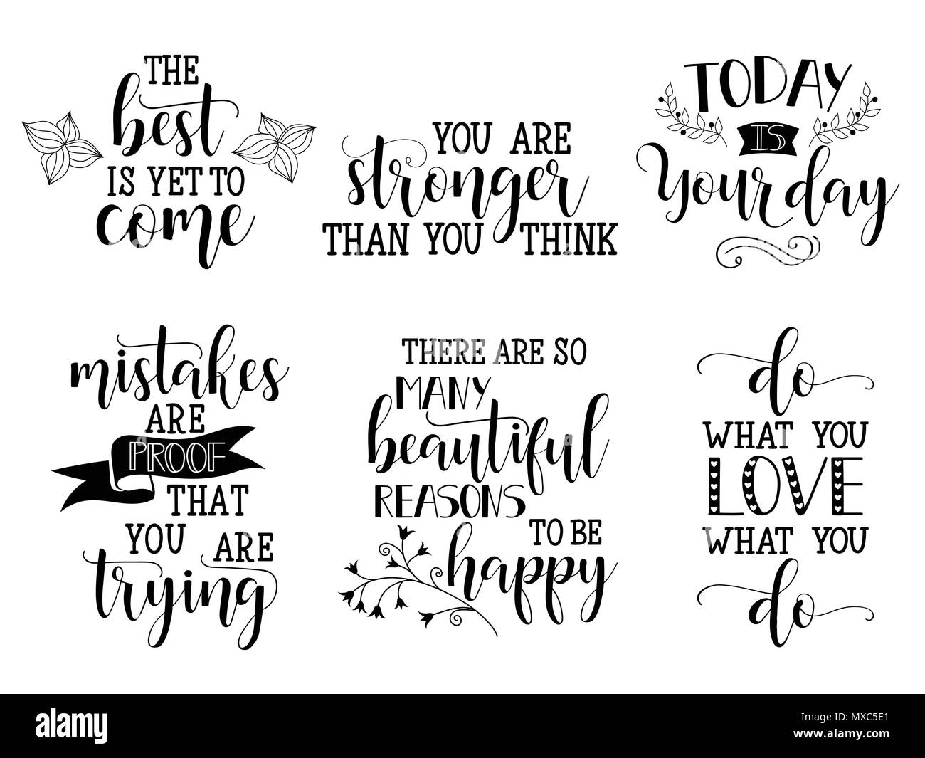 Set of vector inspirational and motivational lettering for greeting ...