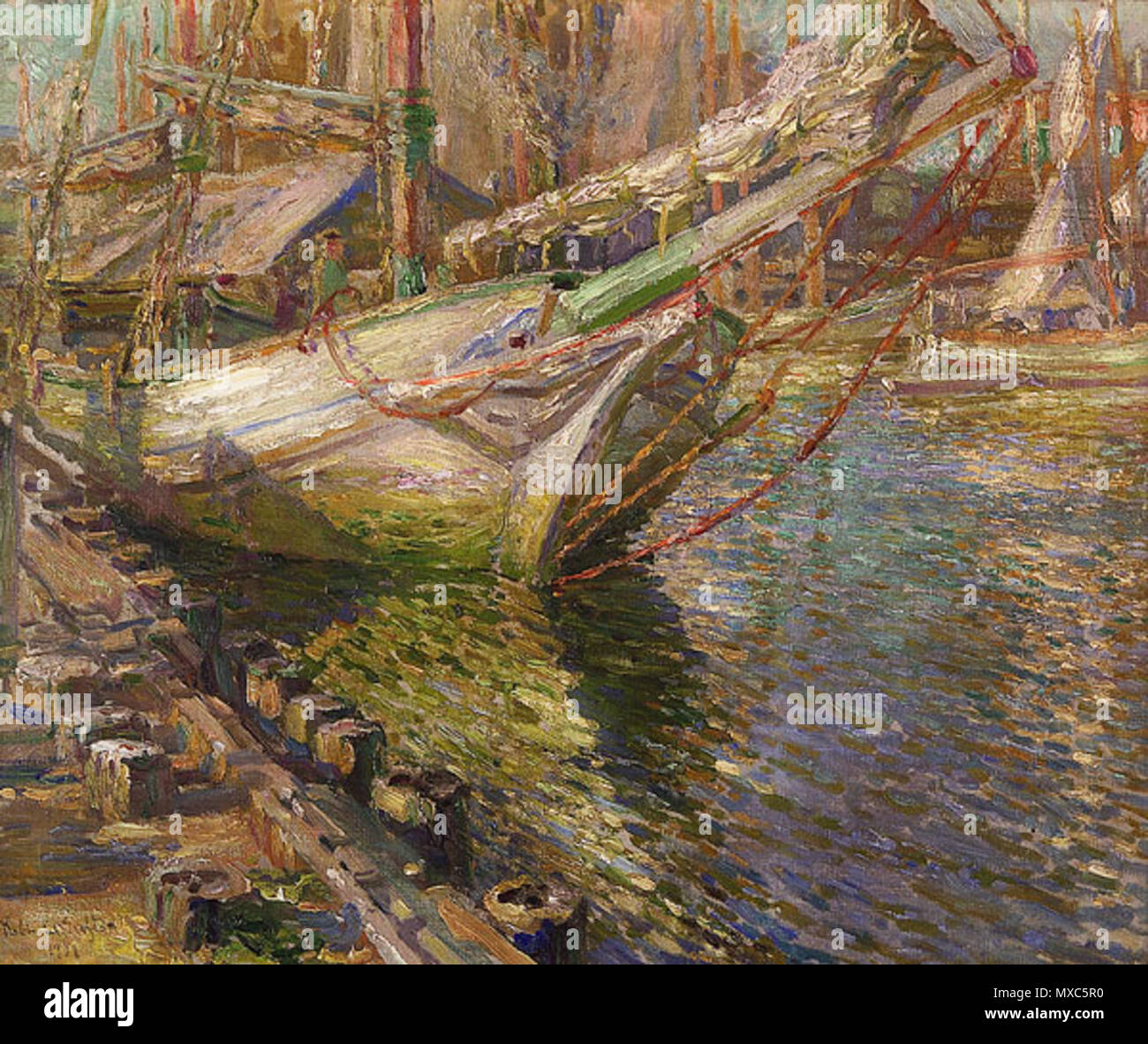 . 'Luggars Landing, New Basin Street', oil on canvas painting, 1917 ...