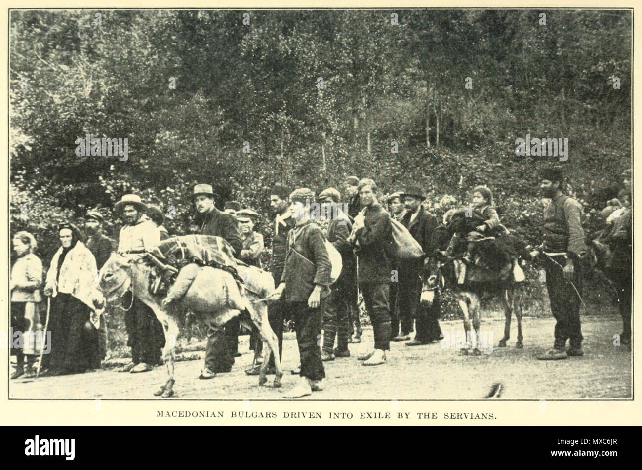 . English: 'Macedonian Bulgars driven into exil by the Servians ...