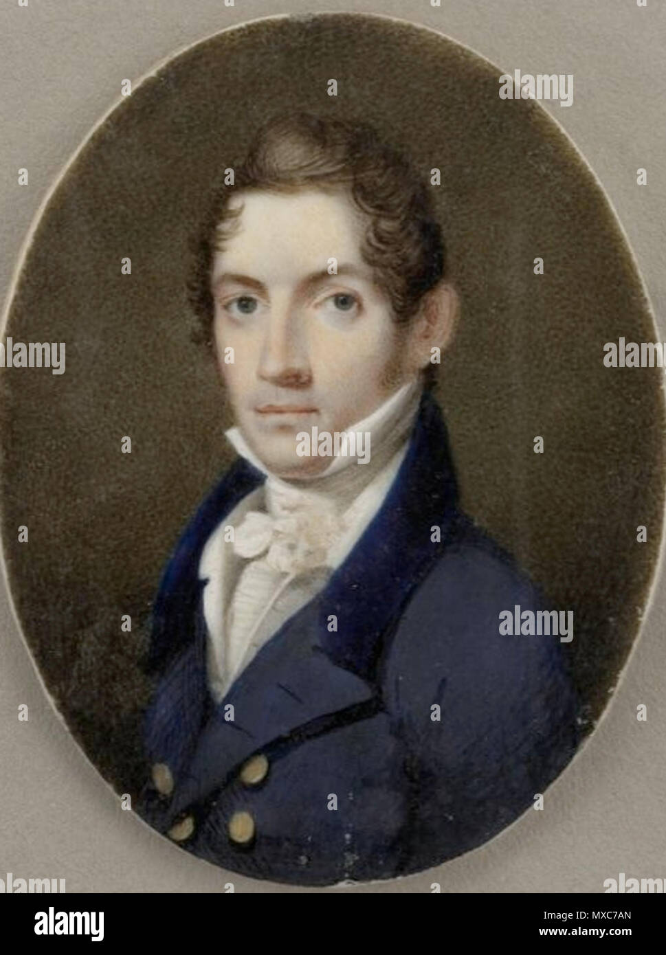. Portrait of a man in a blue coat. By Thomas Edwards, American, 1795 ...
