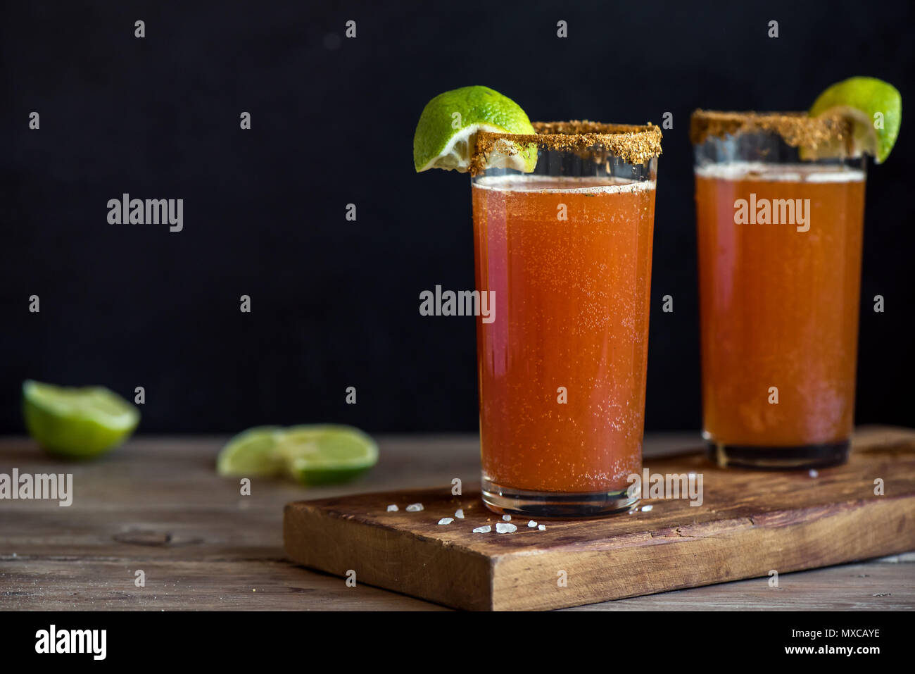 Michelada (Mexican Bloody Beer) with Spisy Rim and Tomato Juice served ...