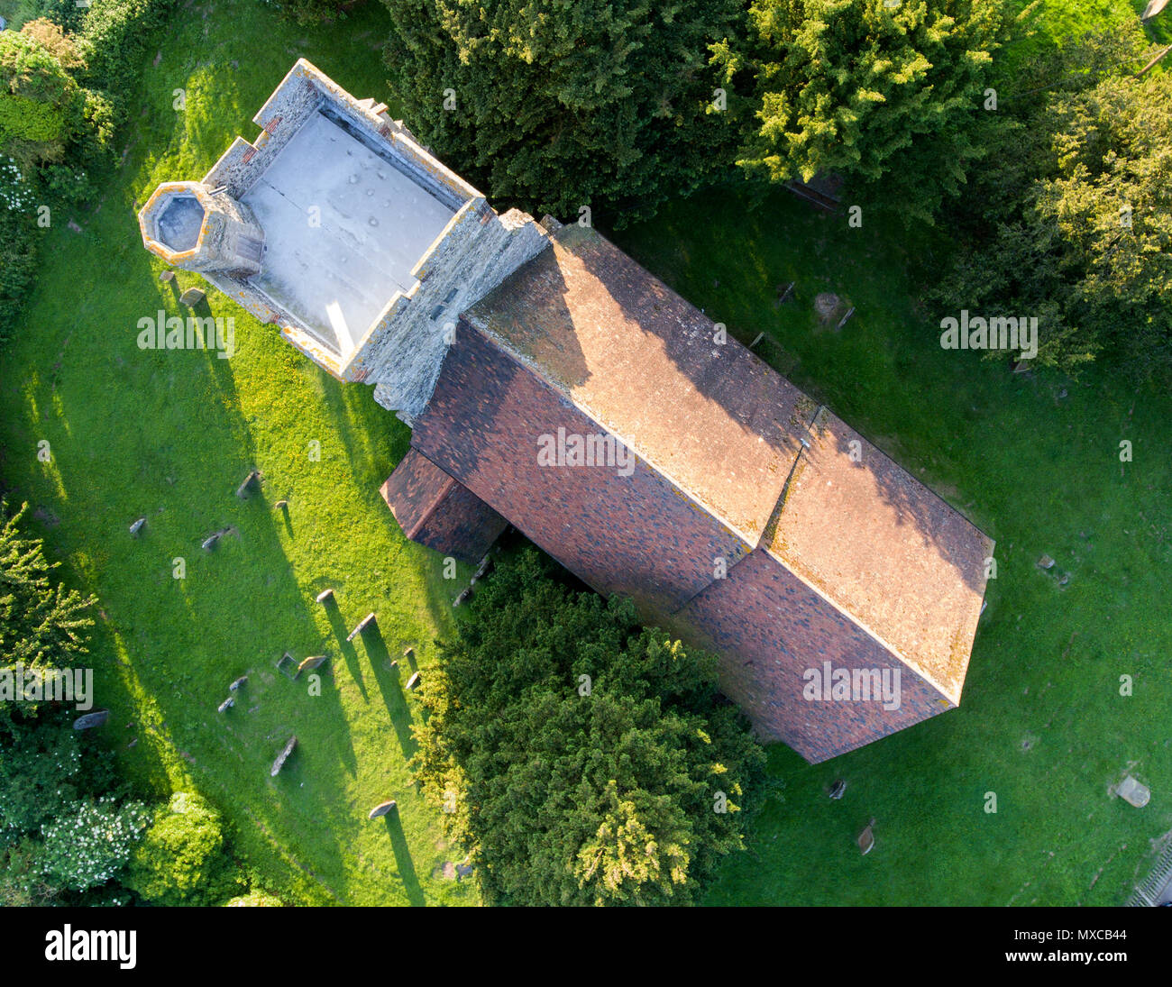 Rural england with parish church from the air hi-res stock photography ...