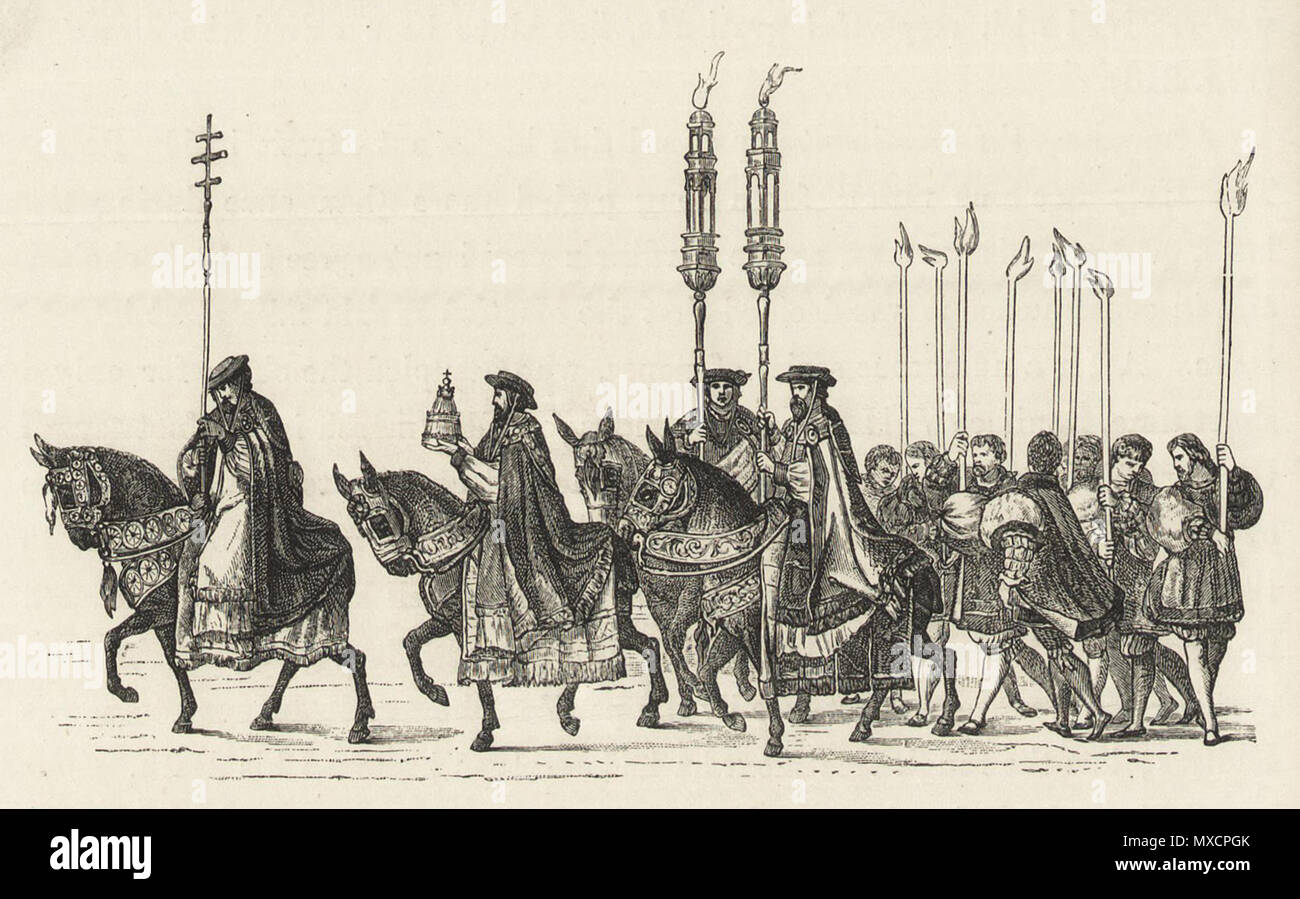 . English: Solemn entry of emperor Charles V and pope Clement VII into ...