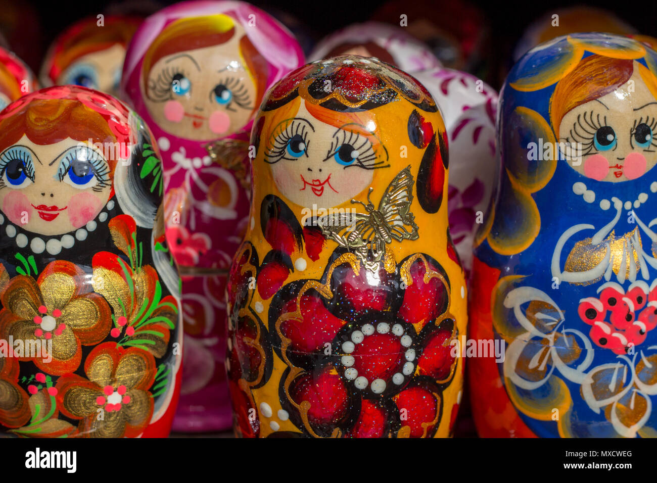 Close-up of Matryoshka dolls aka Russian nesting or stacking dolls ...