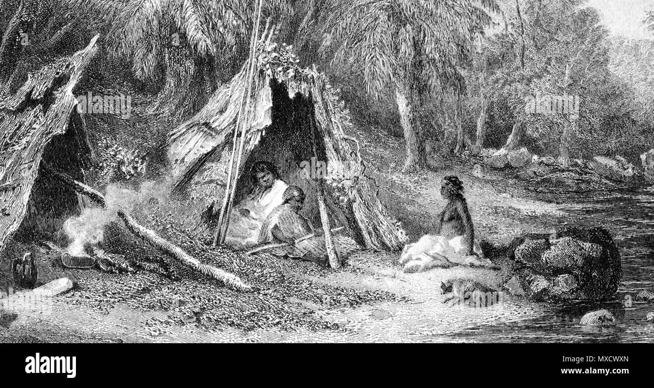 . English: Native Encampment (detail), a 19th-century engraving of an ...
