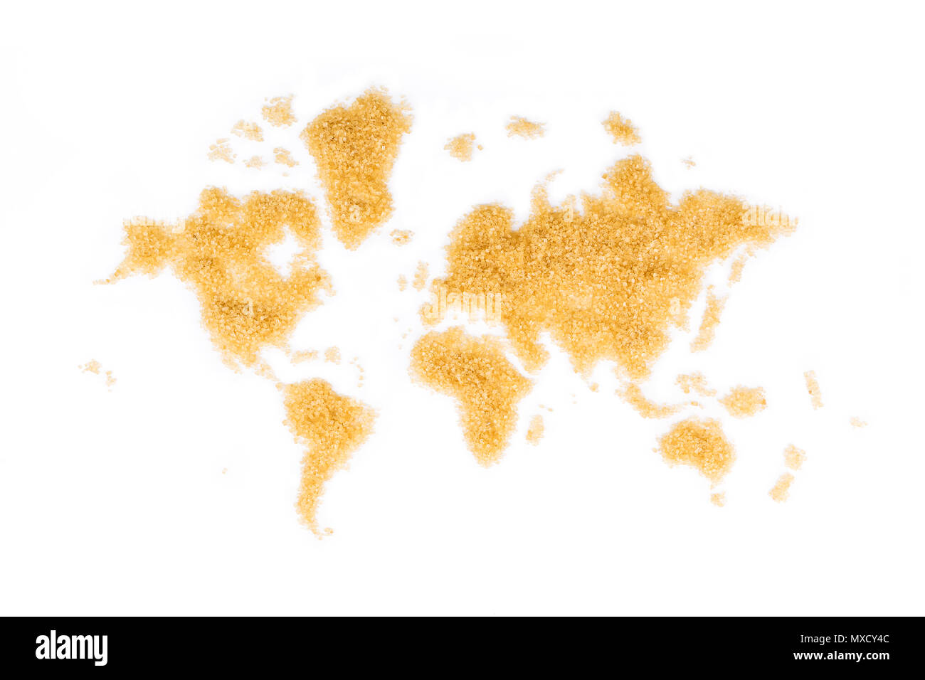 map of the world made of cane sugar on white background Stock Photo - Alamy