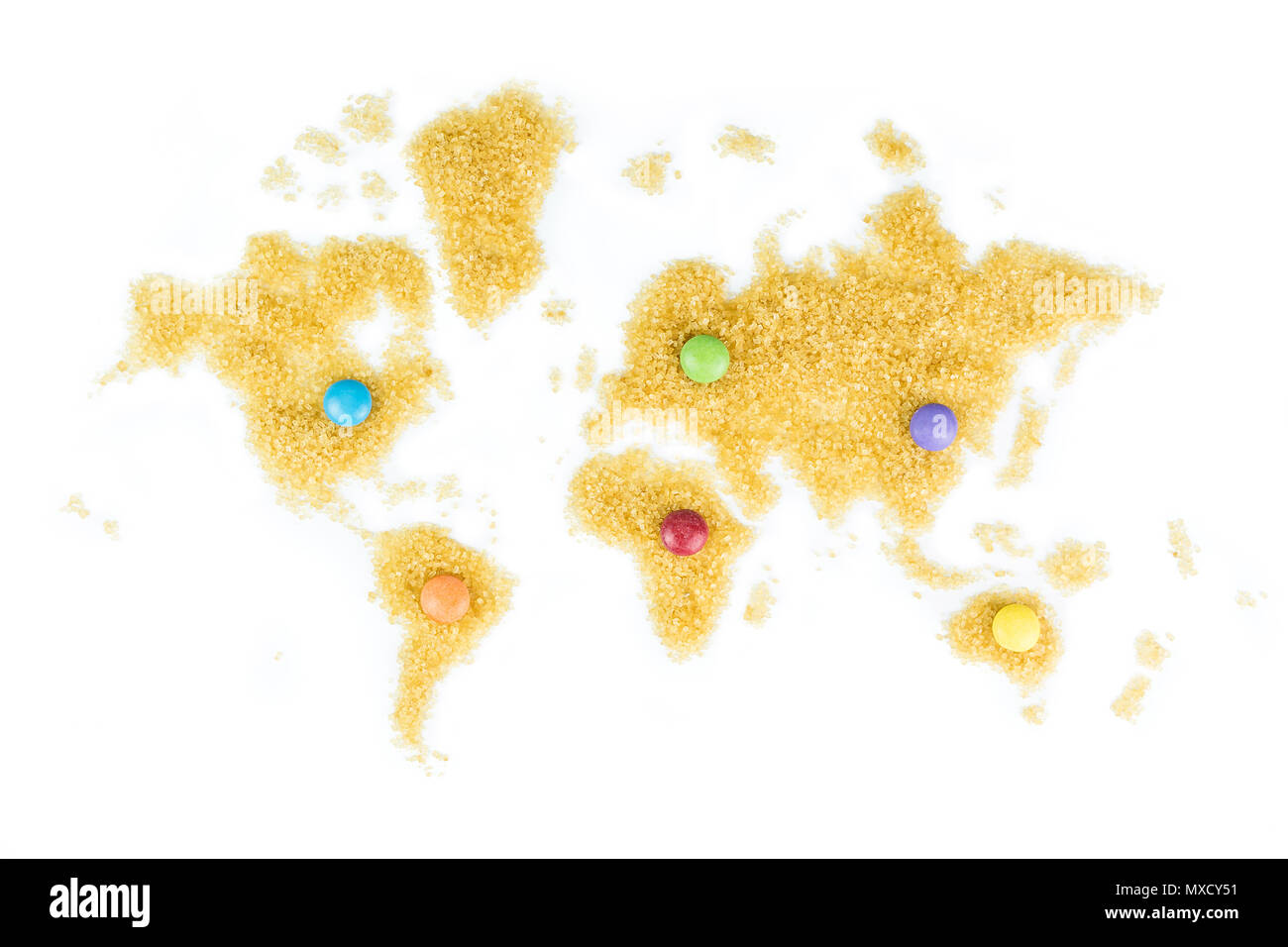 map of the world made of cane sugar on white background with ...