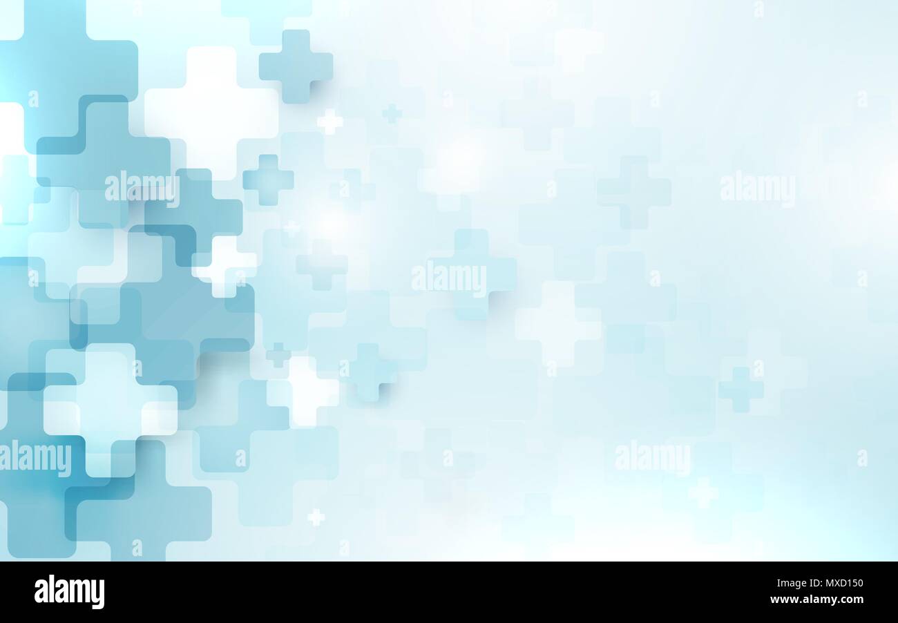 Abstract medical cross shape medicine and science concept on soft blue ...