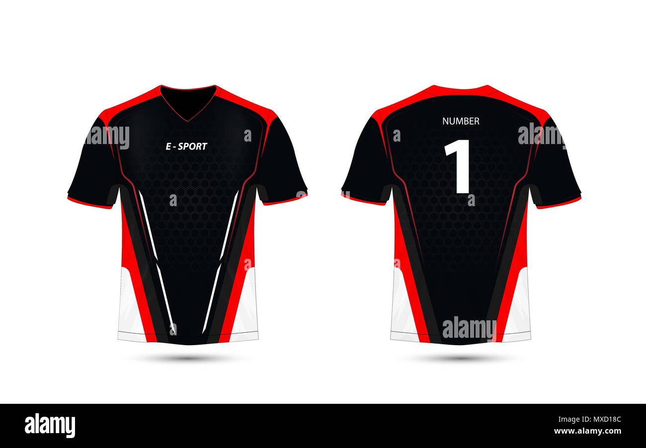 Black Red And White Layout E Sport T Shirt Design Template Stock