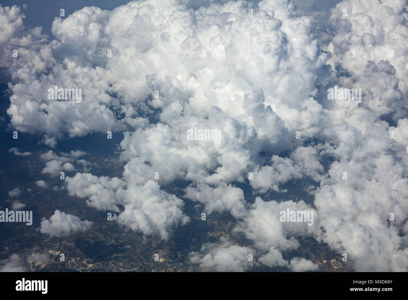 Cloudy sky background. View out of a plane window Stock Photo - Alamy