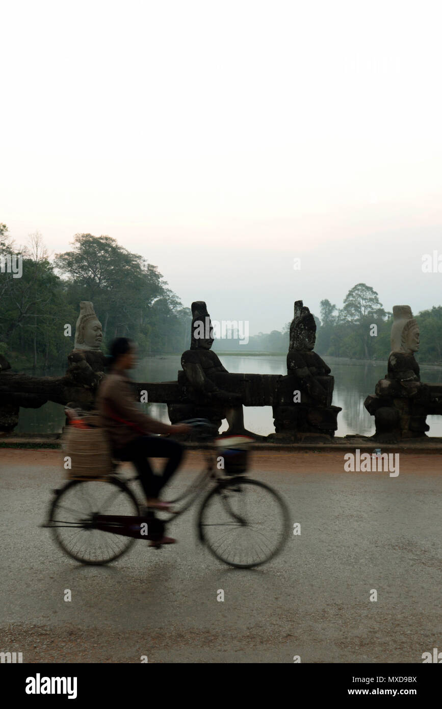 The Bridge of the south gate to the Angkor Tom city in the Temple City ...